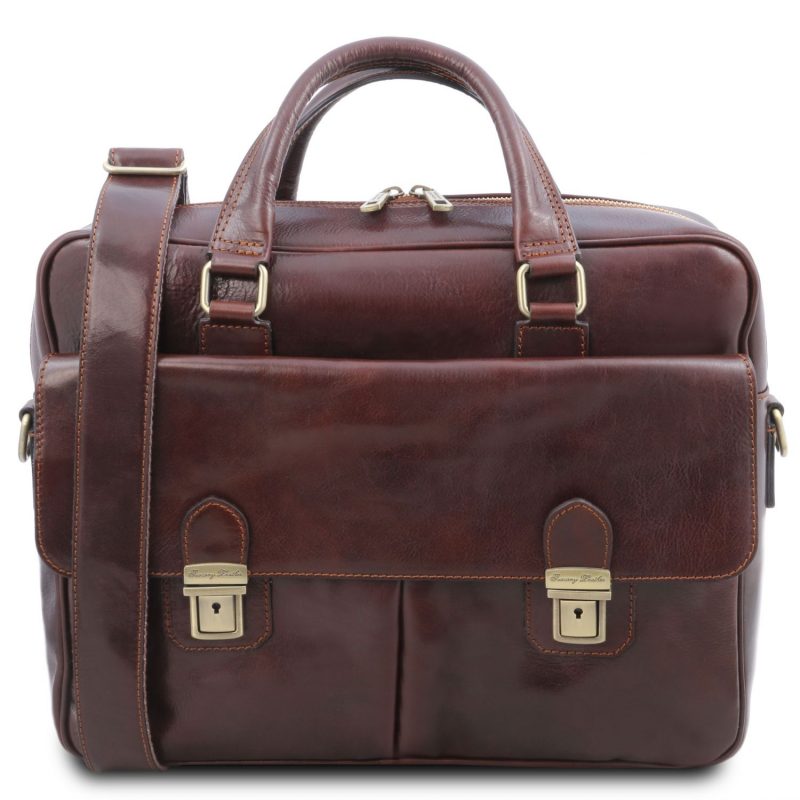 Men's and Women's Full Grain Leather 15.6" Laptop Briefcase with ...