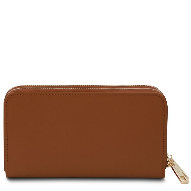 Smooth Leather Double Zip Wallet - Gaia - Domini Leather